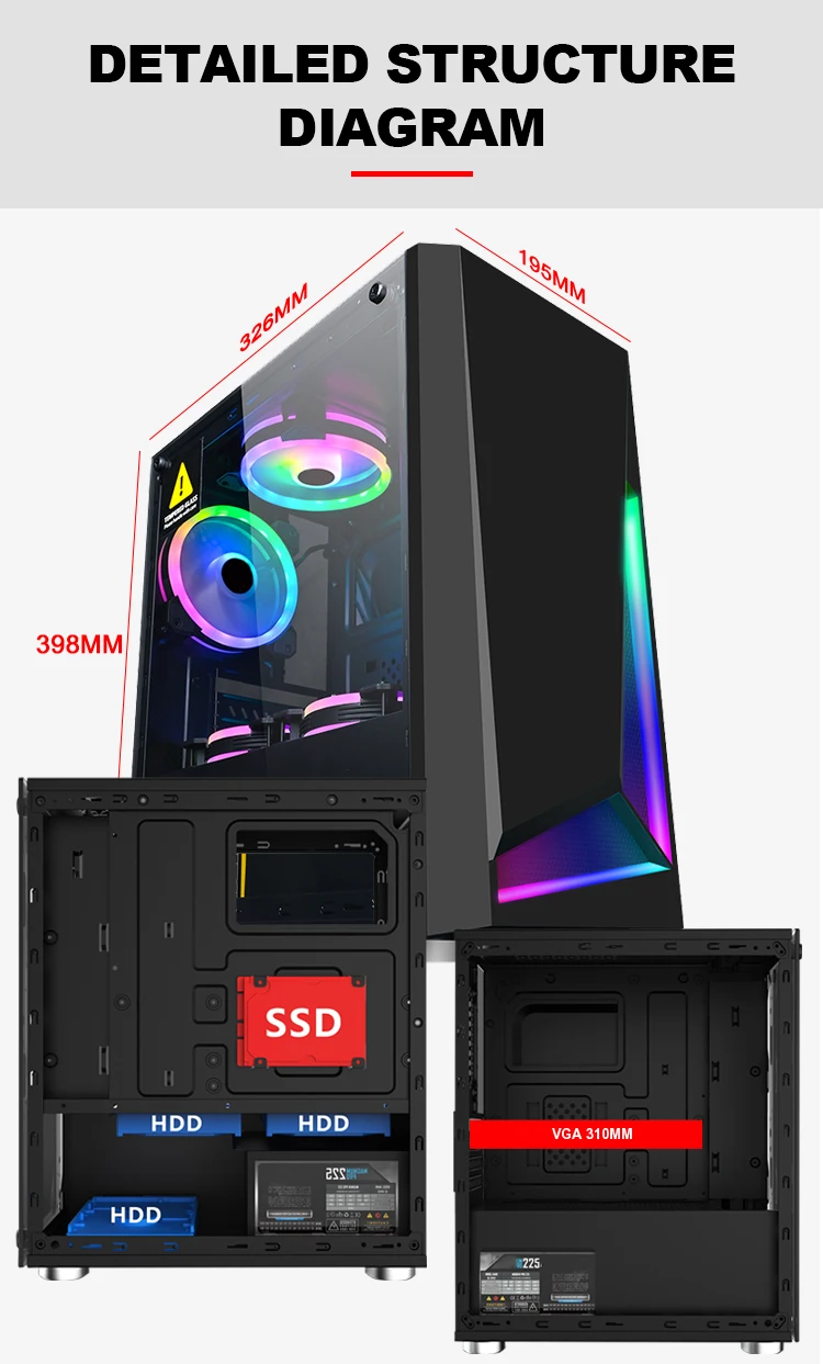 Side Glass Pc Casing Cpu Cabinet Atx Full Tower Desktop With Lcd ...