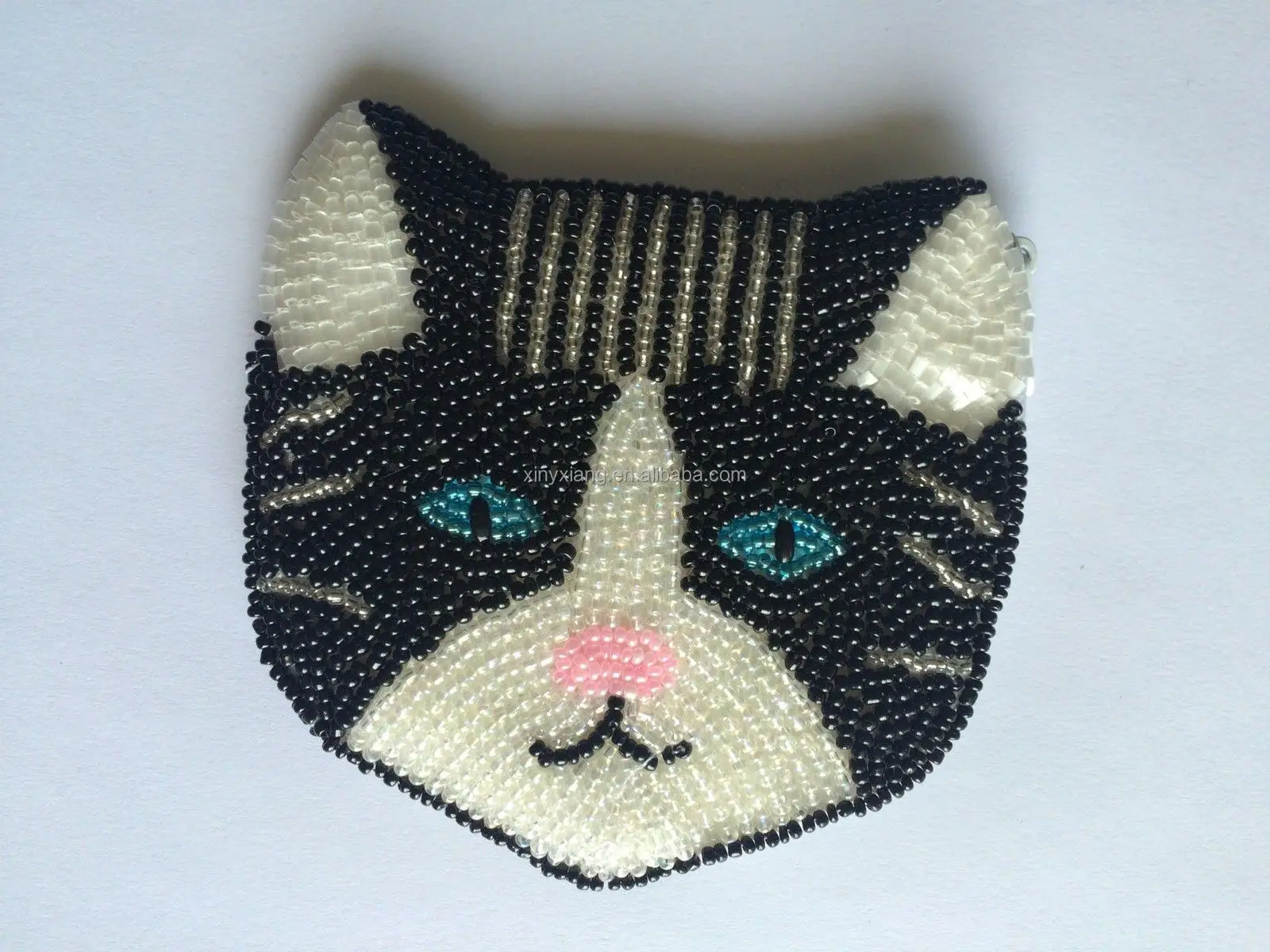 Factory Custom Gold Hand Beaded Crazy Cute Cat Face Pouch, Women's ...