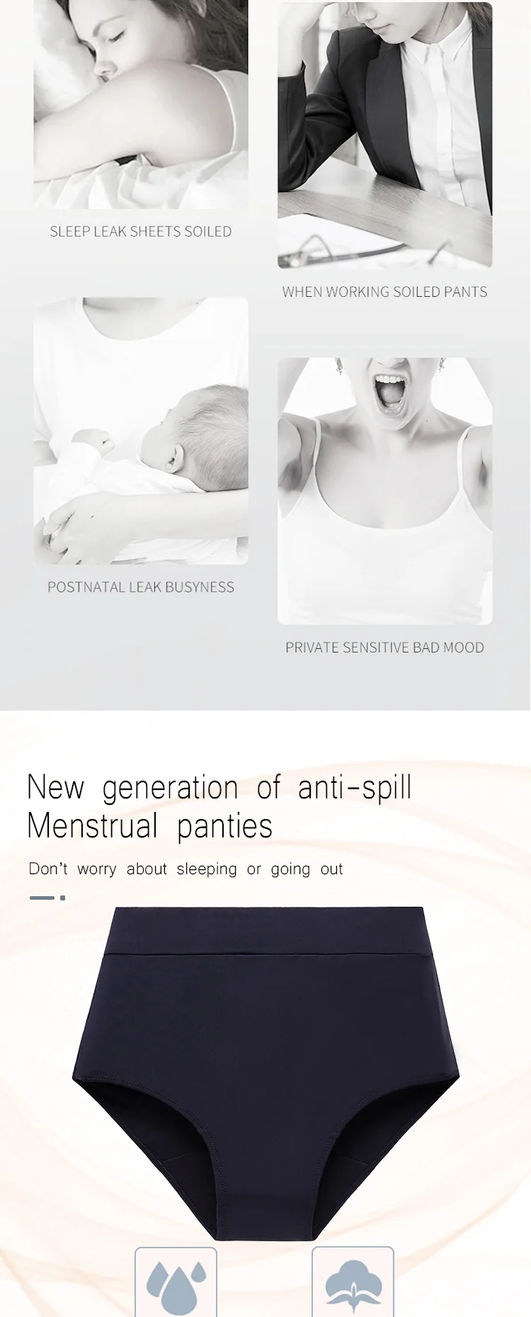 Women Menstrual Panties Heavy Flow Period Panties Overnight Absorbent High Waist Boyshort Period ...