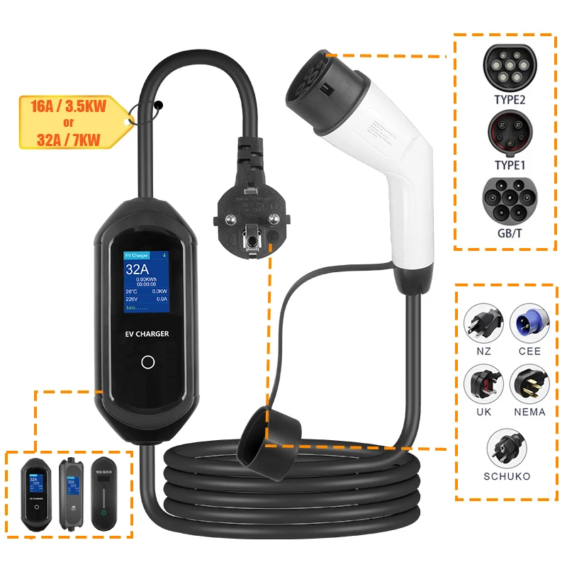 ST-E207 Portable EV Charger - Adjustable Current & Bluetooth