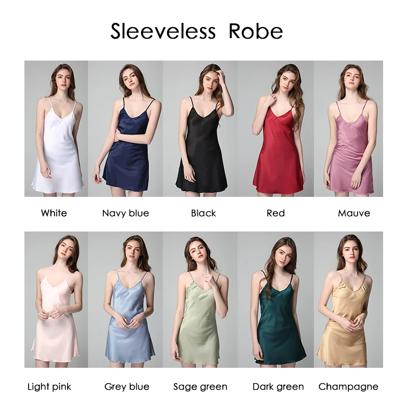 Satin Sling Sleeveless Robe Silk Dress Knee Length for Women Sexy ...