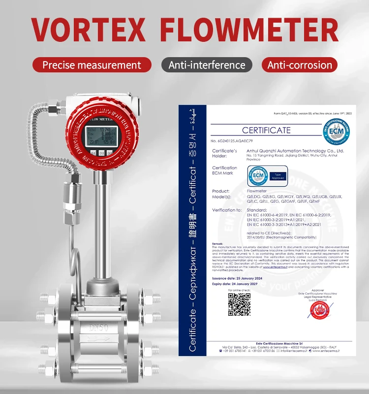 Explosion-proof Gas Flow Meter Vortex Flowmeter Air Steam Hydrogen Nitrogen Biogas CO2 Liquefied ...