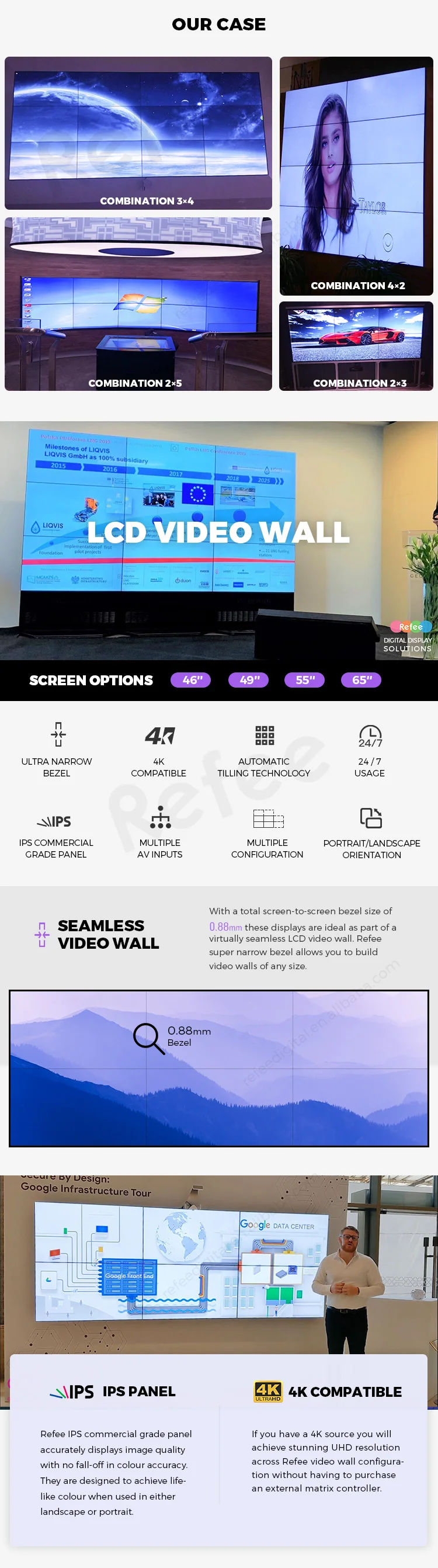 4K DID Display - Ultra Narrow Bezel 2x2 Screen Advertising TV
