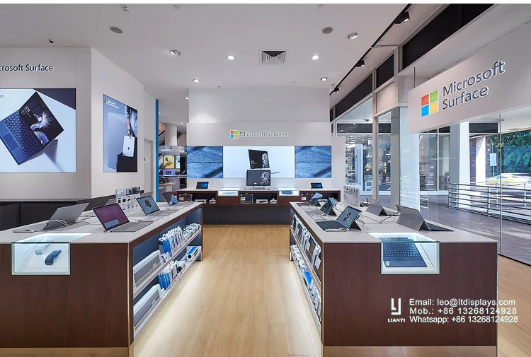 Modern Computer Shop Interior Design Laptop Display Counter Table For ...