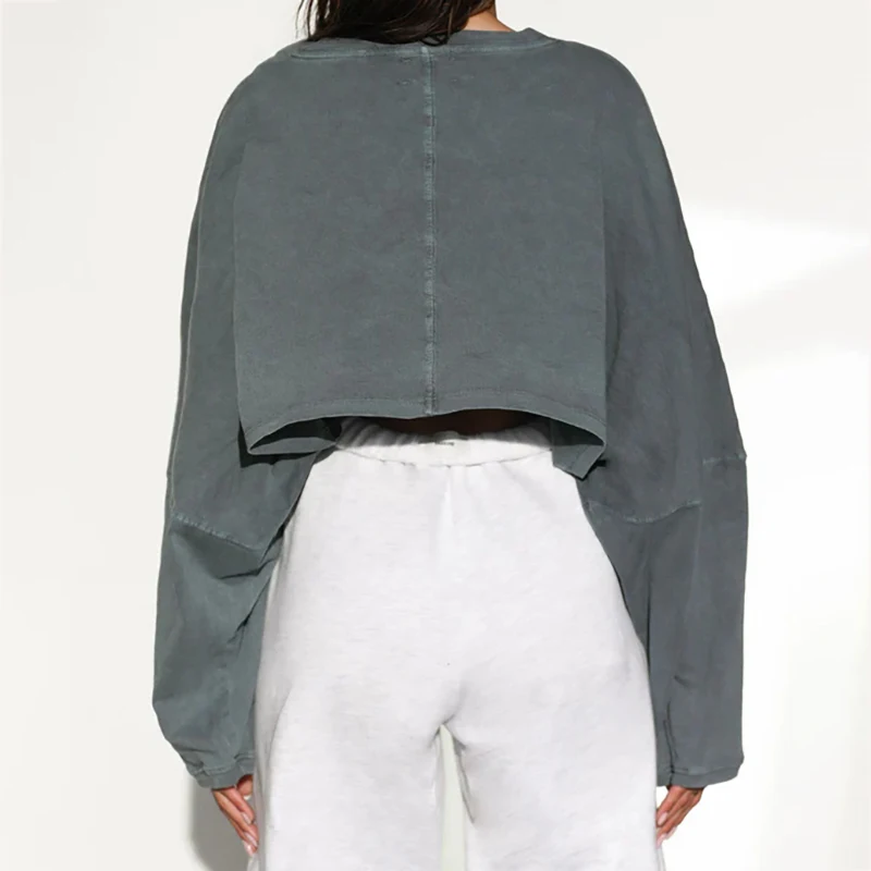 Custom Slouchy Crop Long Sleeve Lady Fitness Crop Top Hoodies T Shirt ...