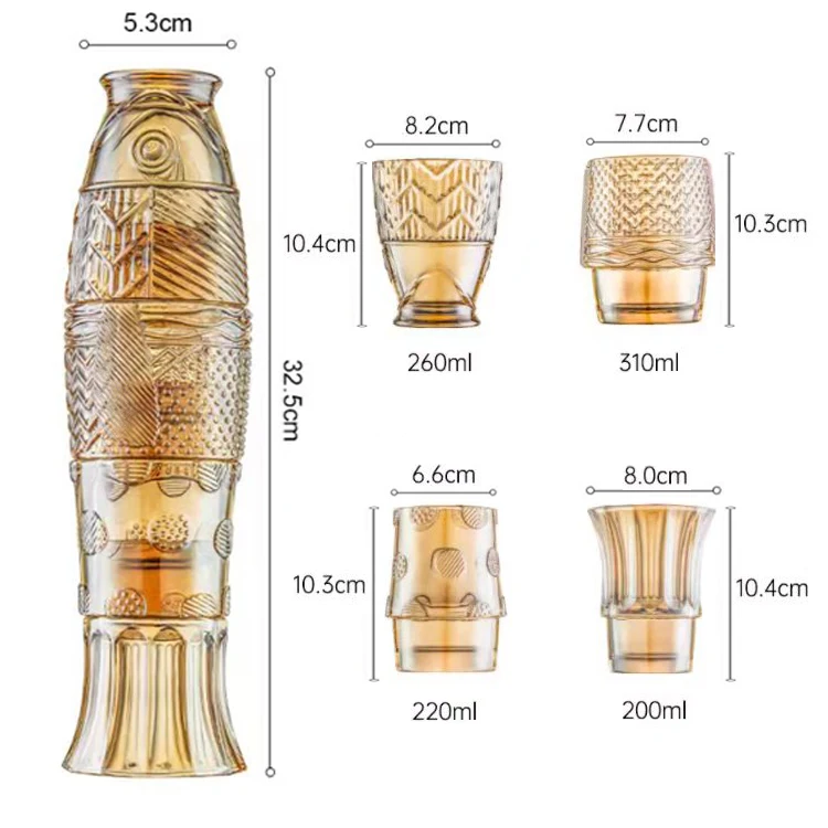 Stackable Drinking Glasses Fish Design Tumbler Colored Glass Beverage ...