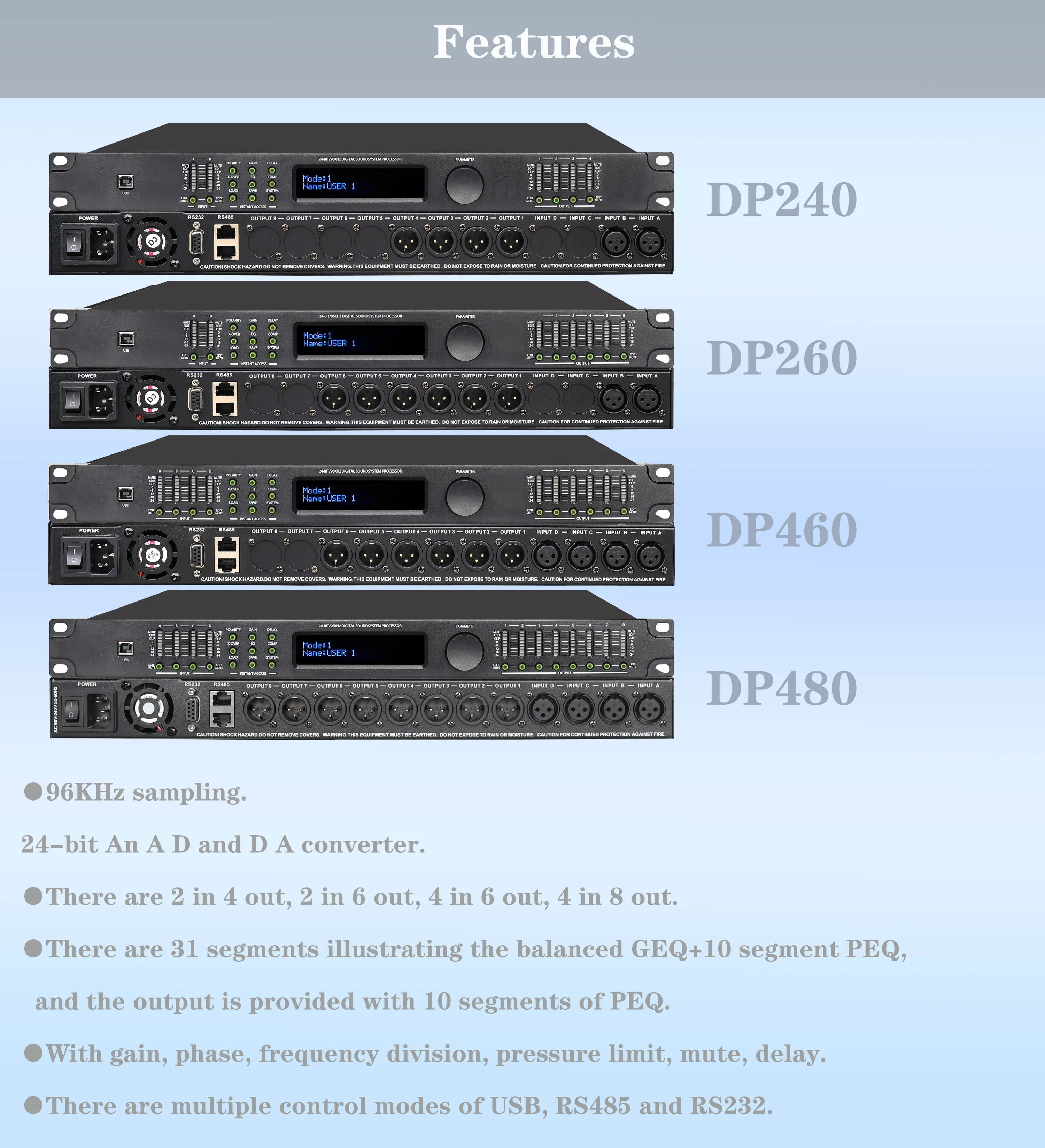 4 Input 8 Output Professional Audio Speaker Management System Dsp Digital Audio Processor ...