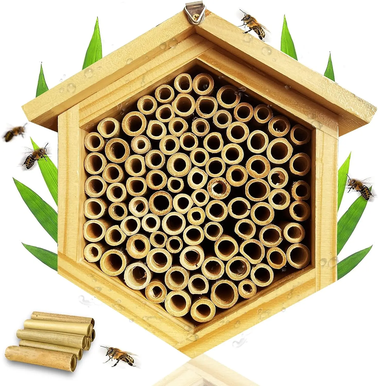 Outdoor Wooden Bee Houses with Nesting Tubes Hives Outdoor Garden Decor Wooden Bee Houses ...