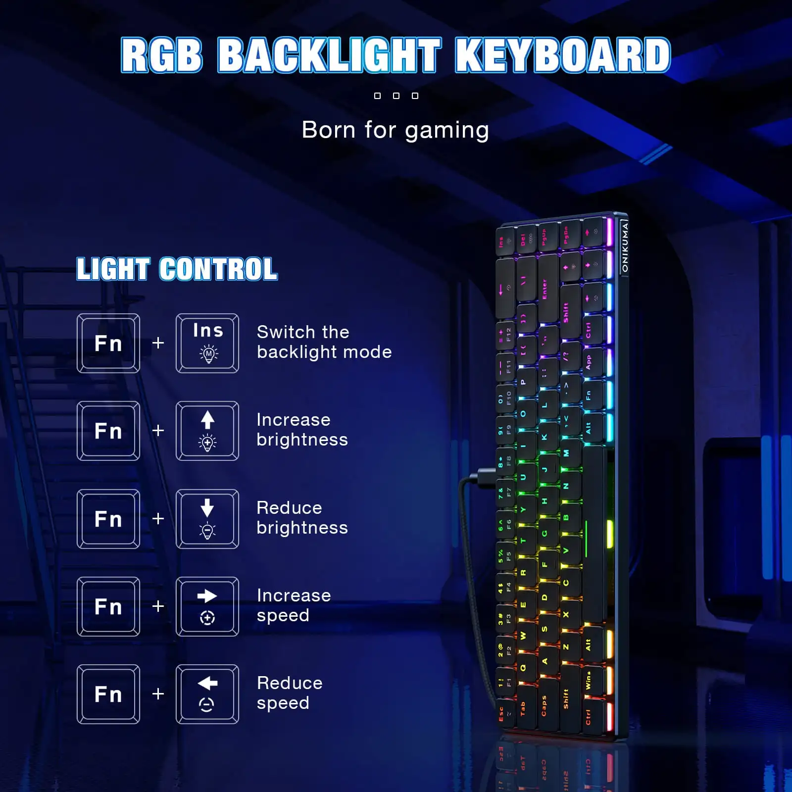 ONIKUMA G29 69 Keys Type-C Wired Keyboard with RGB Backlight