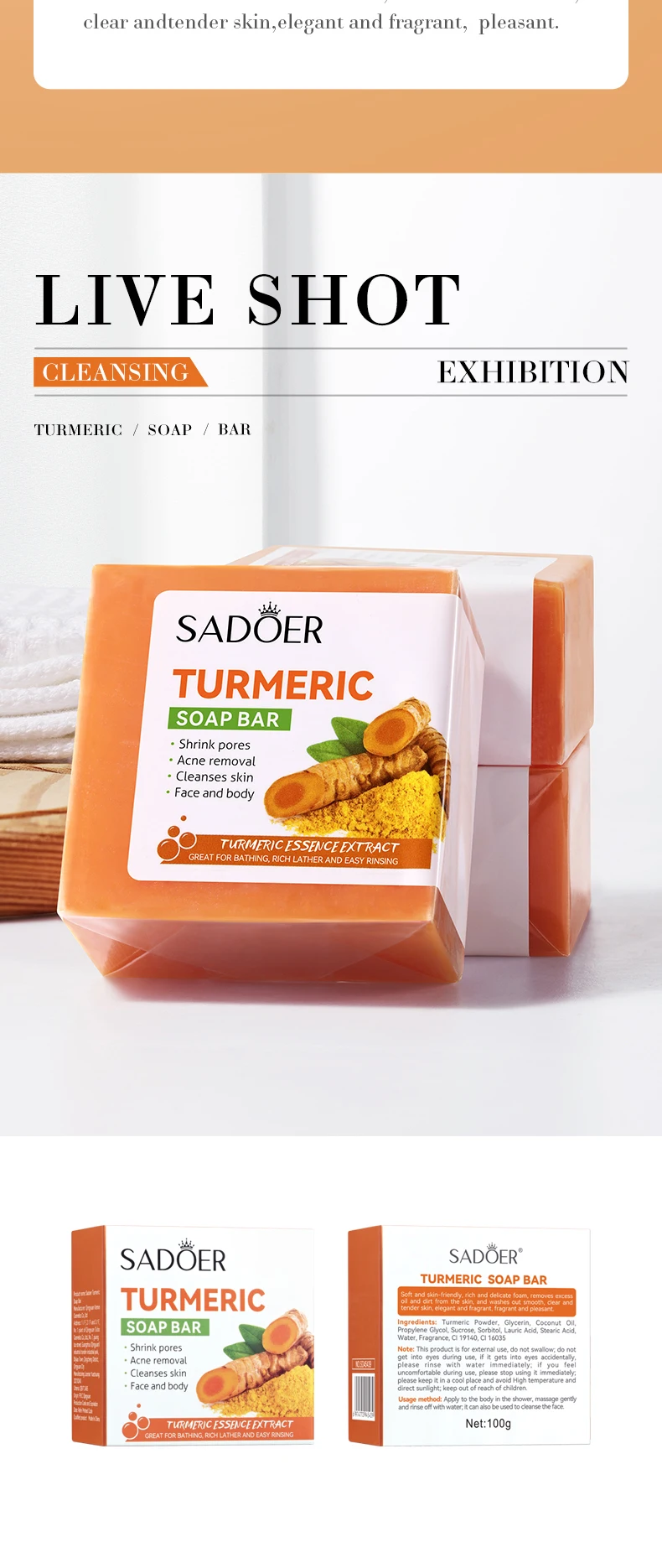 SADOER BIOAQUA Turmeric Honey Bath Soap - Moisturizing & Cleansing
