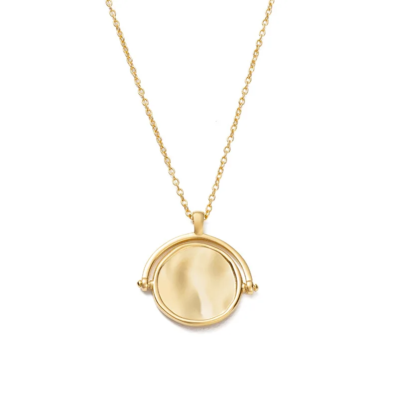 18k Gold Plated Engraved Spinning Disc Coin Round Necklace 925 Sterling ...