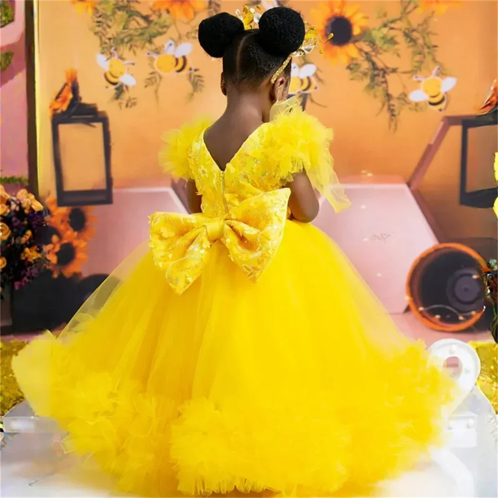 Alibaba.com: Yellow Beauty pageant flower girl dresses, short sleeve ...
