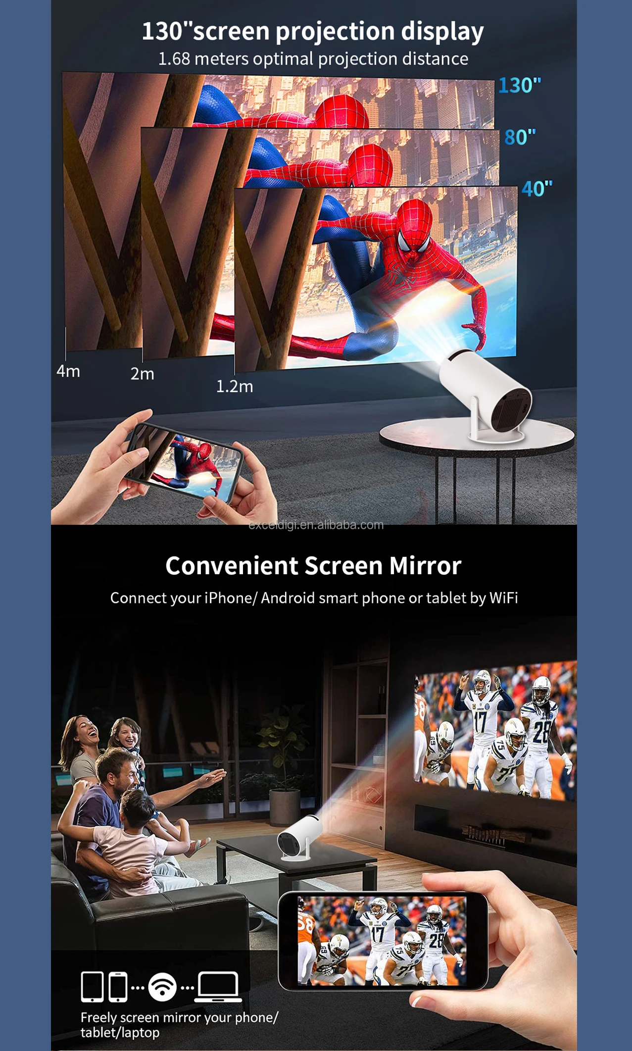 Excel Digital Projector Factory Portable Smart Dlp Android 9.0 3d 4k ...