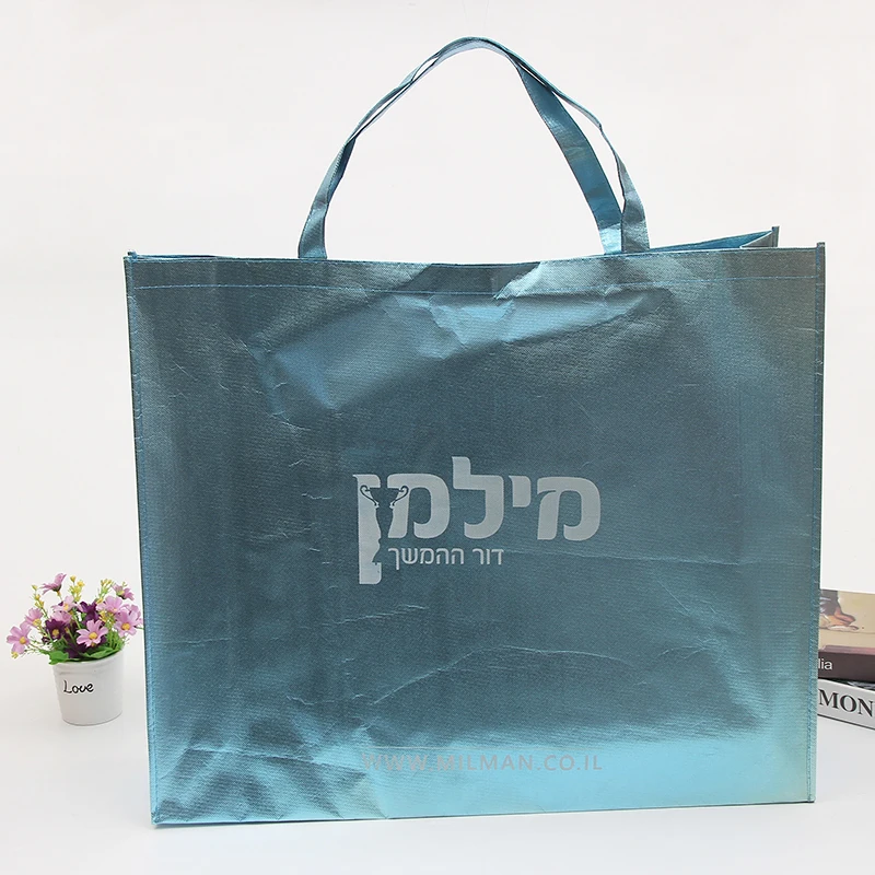 Custom Logo Holographic Metallic Recycled Laminated Non-Woven Shopping ...