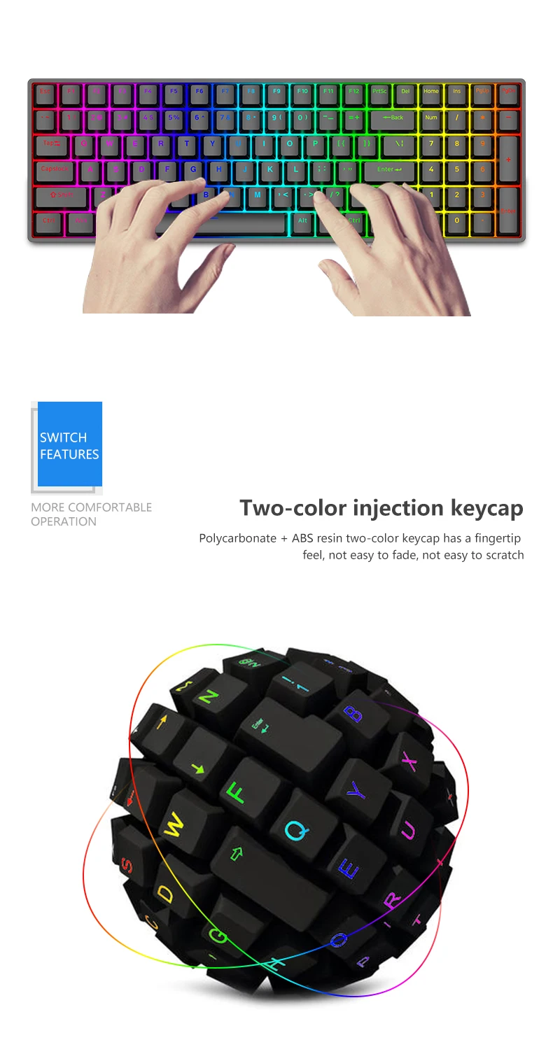 Rgb Glowing Computer Typewriter Game Teclado 100 Keys Mechanical ...
