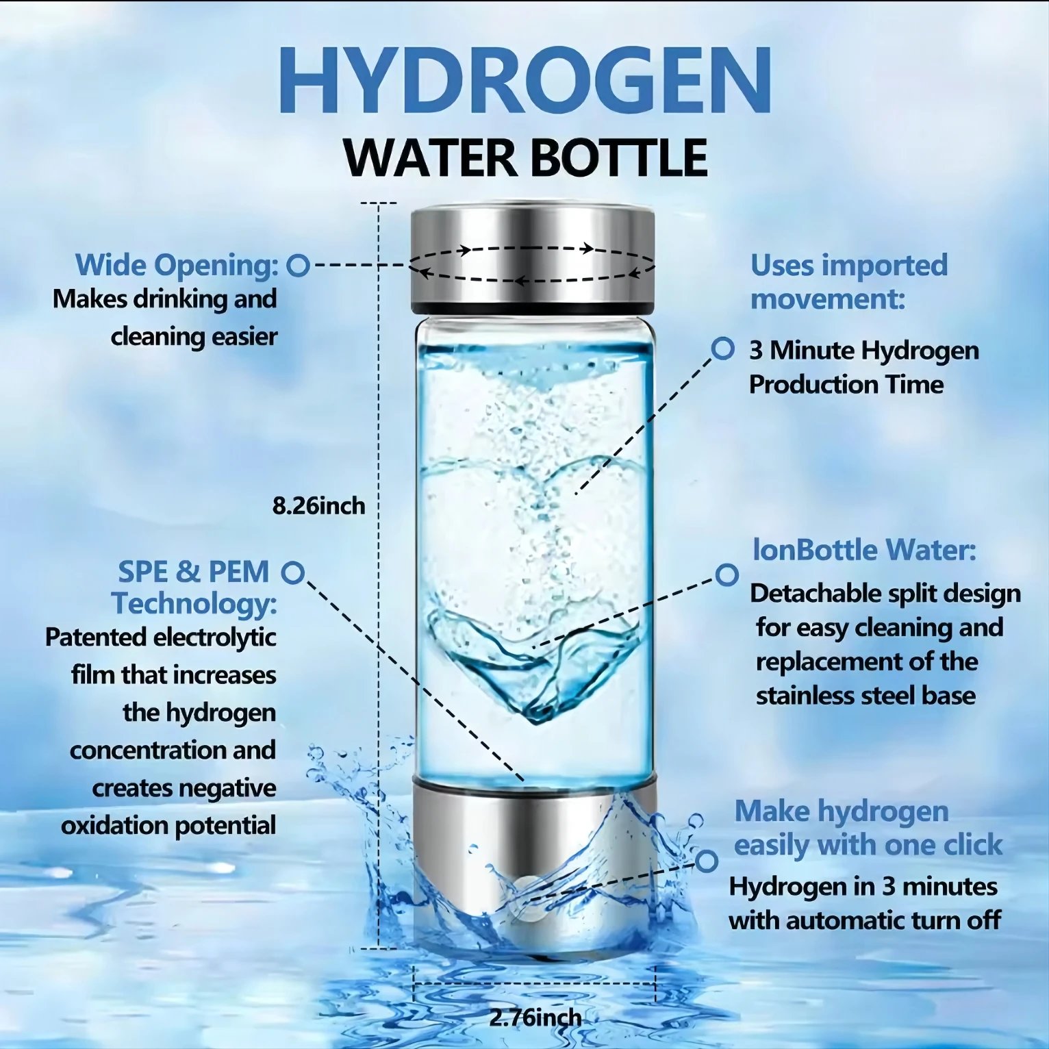 Portable Hydrogen Water Bottle Generator Hydrogen Water Ionizer Machine ...
