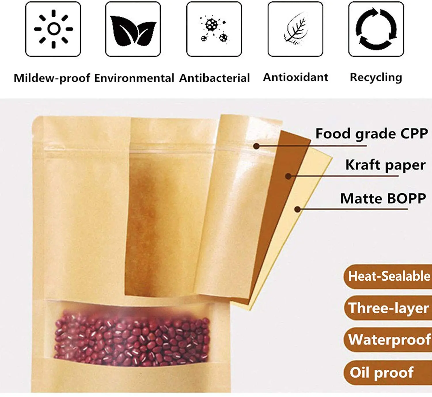 Resealable Zip Lock Doypack Stand up Pouch - Clear & Durable