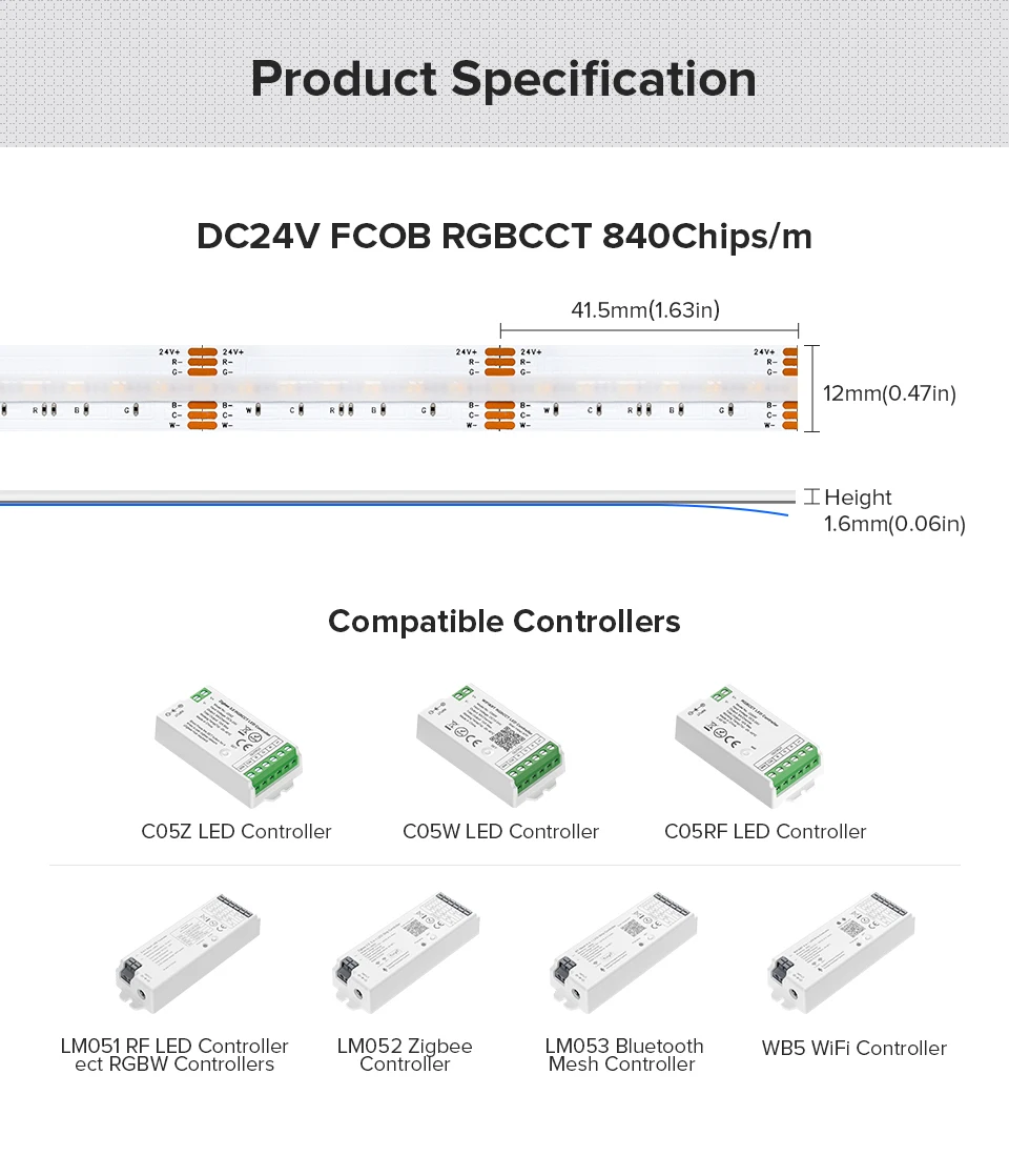 New Product Fcob Rgbcct 6 Pin 12mm Dc24v 840 Leds Ra90 Dimmable ...