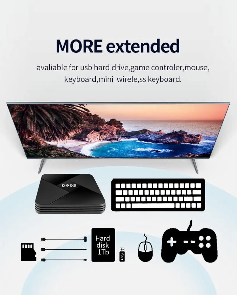 D905 4K Ultra HD 4GB+32GB Wifi Android 10.0 Quad Core Smart TV Box ...