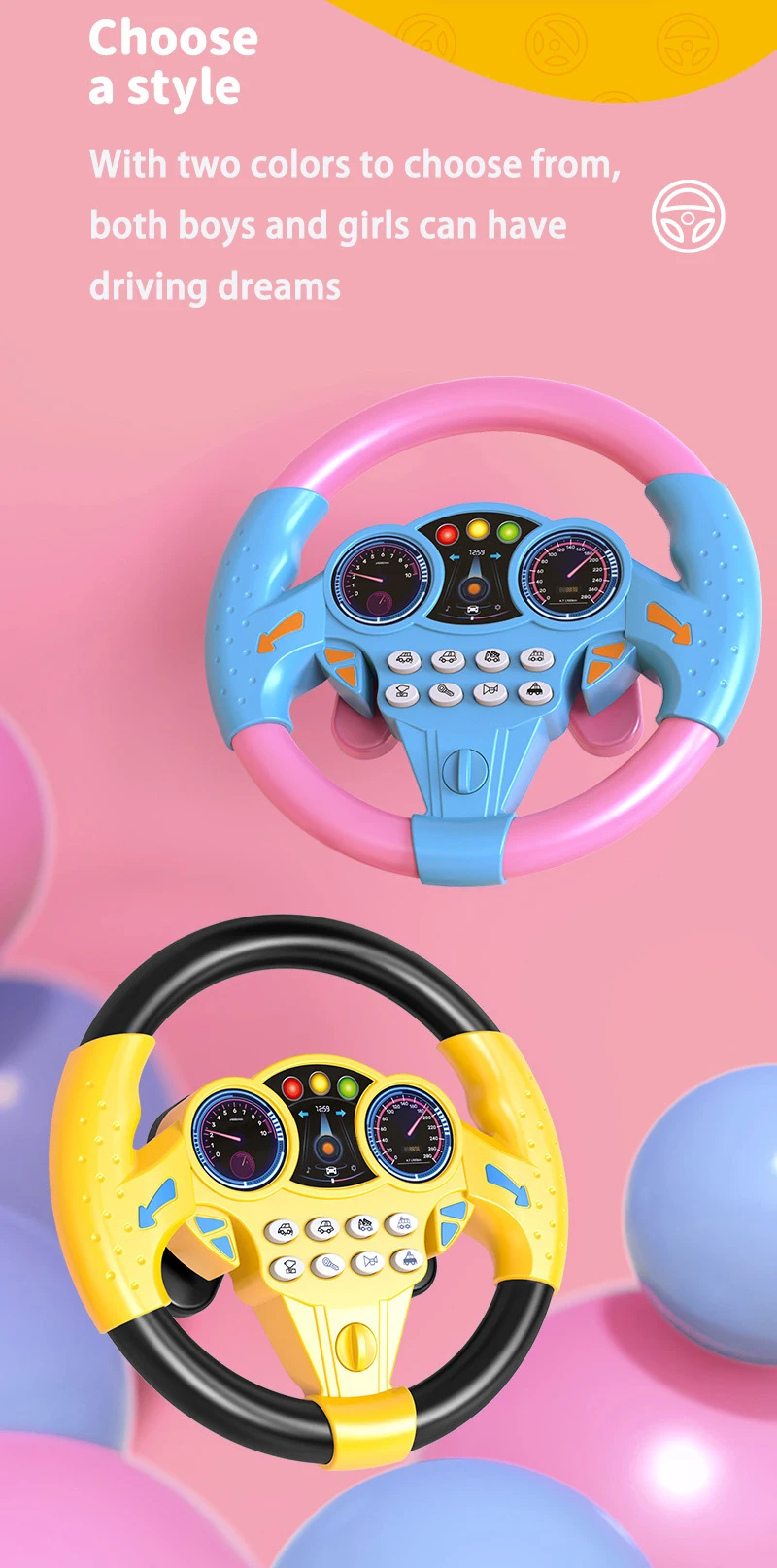 Infant Shining Simulation Steering Wheel Toy With Light Sound Early ...