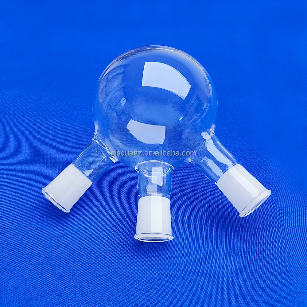 Laboratory Glassware 3 Necks Boiling Flask Silica Glass Round Bottom