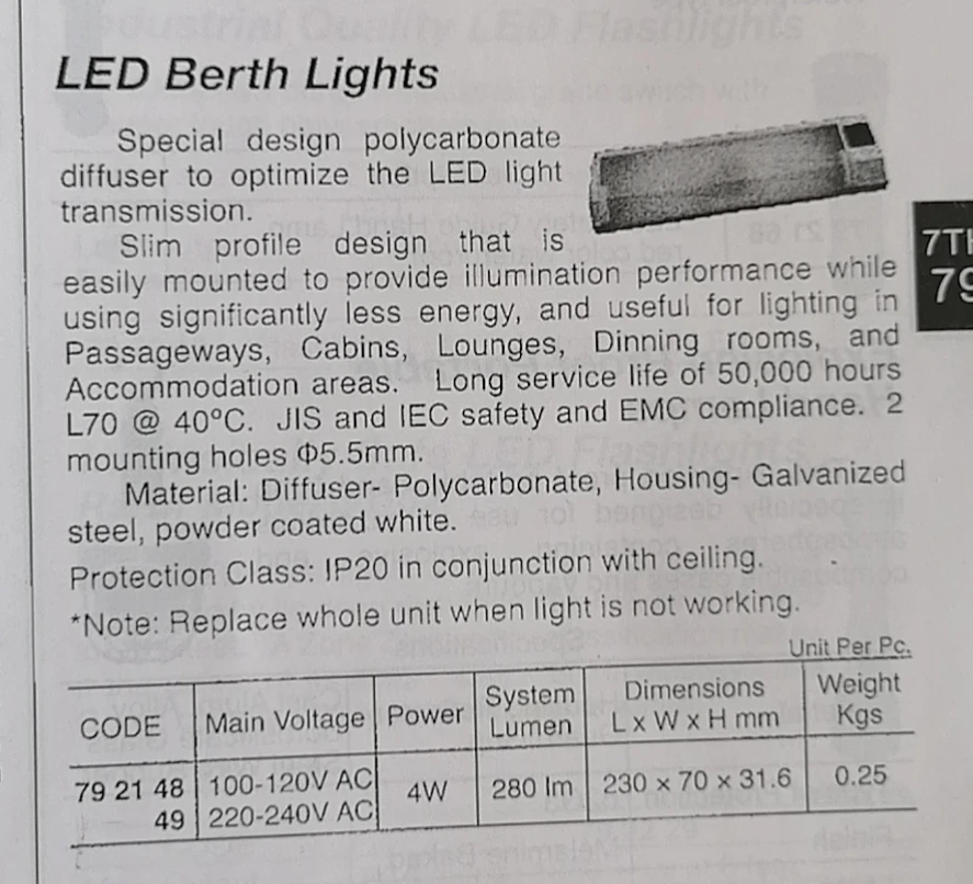IMPA 792149 - 3W LED Berth Lights IP20 for Bright Lighting