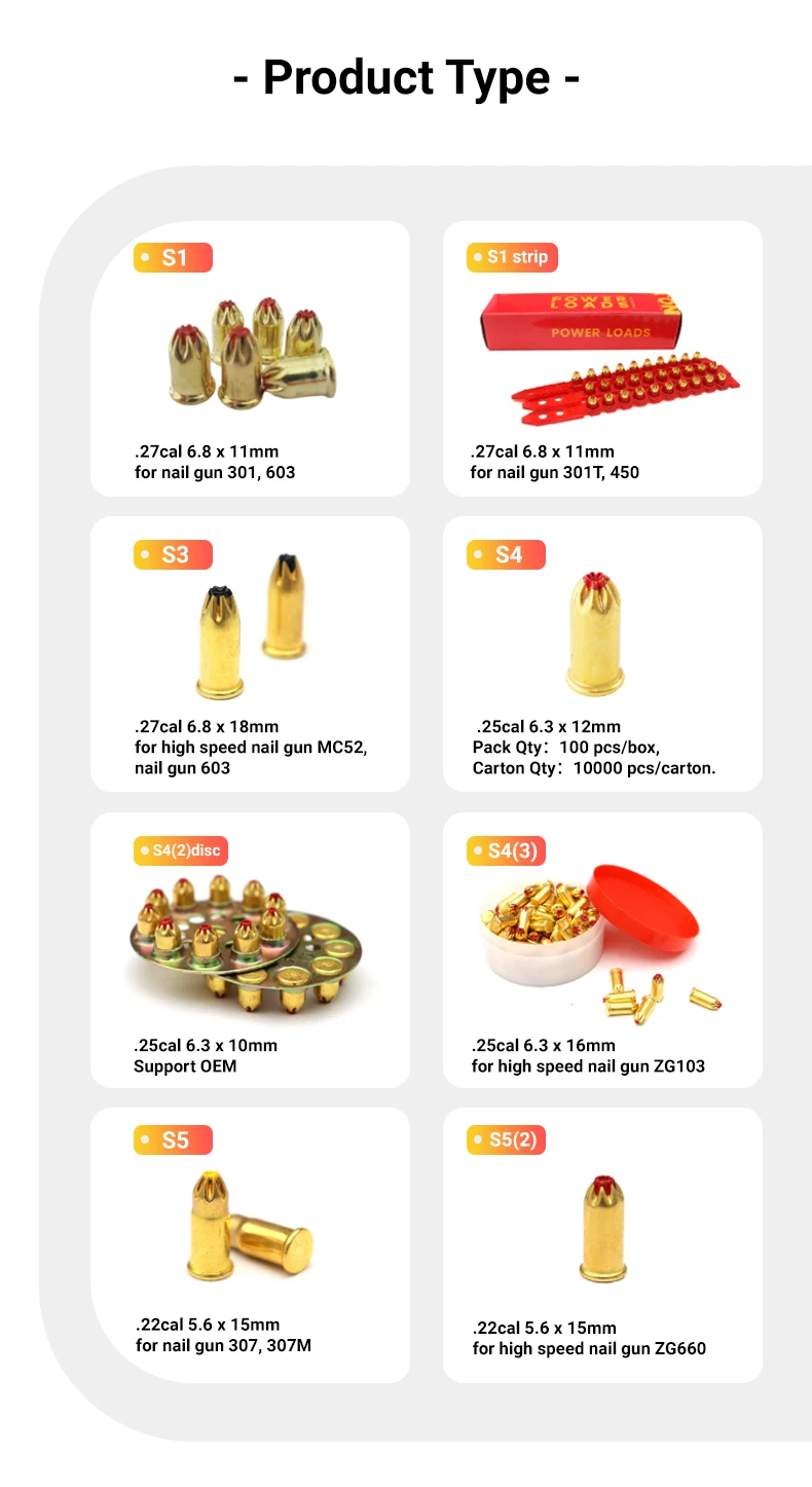 S43 6,3*16 Cartridge Power Loads Red Fastening 25 Nail Gun Bullet ...