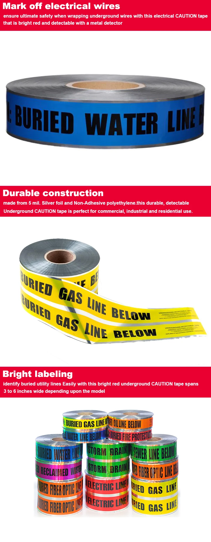 Mancai Underground Detectable Warning Tape Manufacturers Underground Caution Tape| Alibaba.com