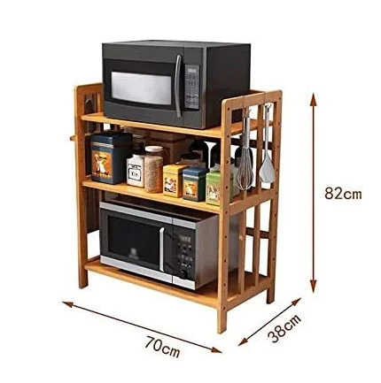 Solid Wood Kitchen Bamboo Microwave Oven Rack 3 Layers Multi-function ...