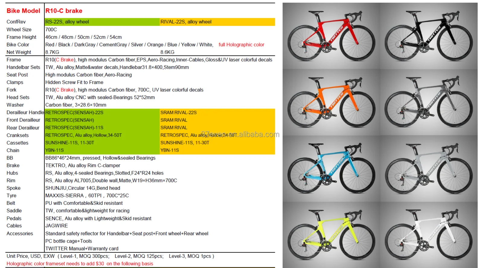 Customizable R10 Carbon Fiber Road Bicycle - Disc Brake