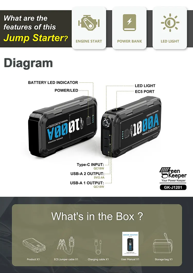 Starter 12v Jump Starter1000a Jump Starter Qc3.0 Portable Car Jump ...