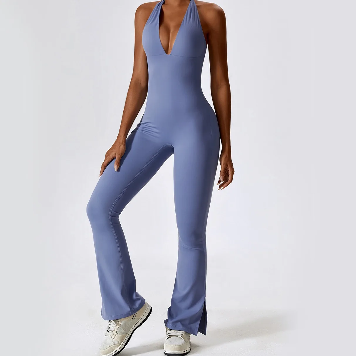 Quick Dry Sexy Large V-shaped Neckline Workout Bodysuit Gym Fitness ...