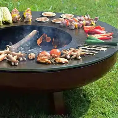 Outdoor Wood Fire Pit Grill with Woodstorage for Sale Corten Bbq Grill ...