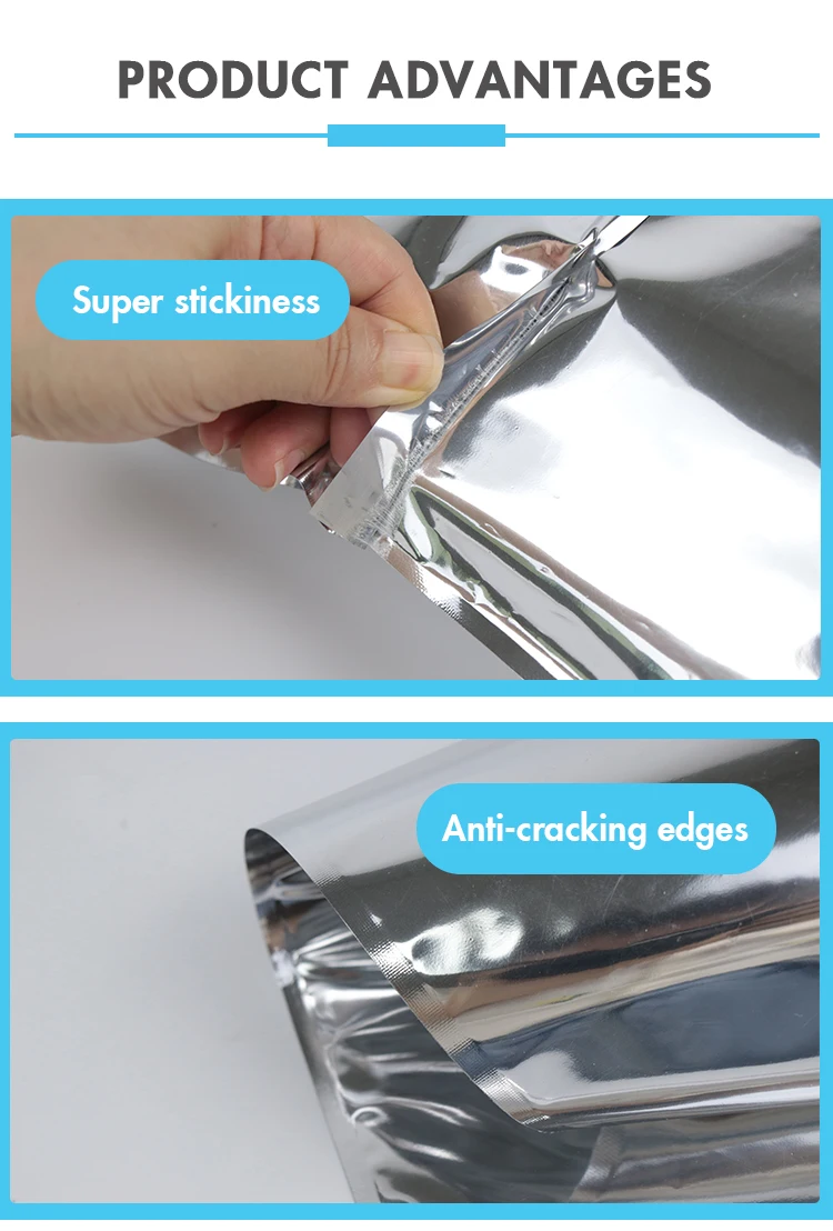 Custom Logo Self Seal Adhesive Strip Metallic Aluminum Foil Silver ...