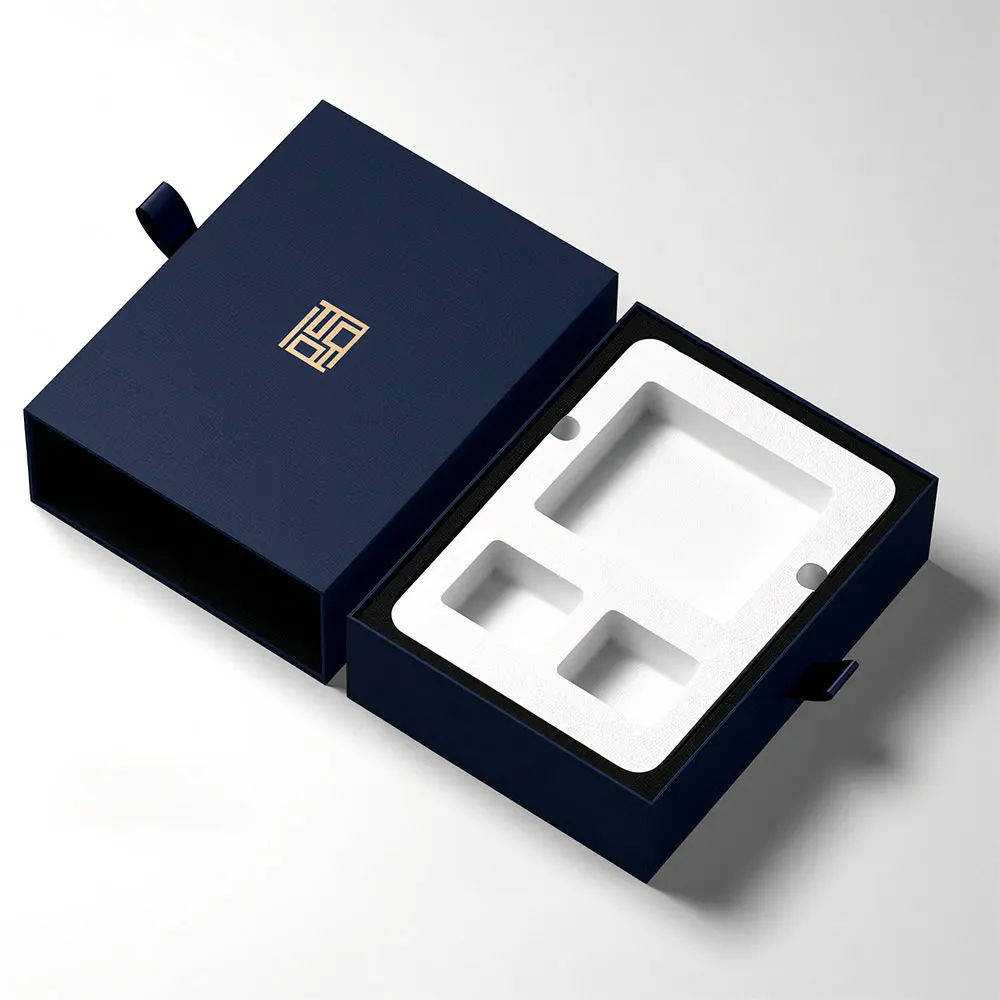 Custom Luxury Jewelry Box - Small Blue White Rigid Drawer