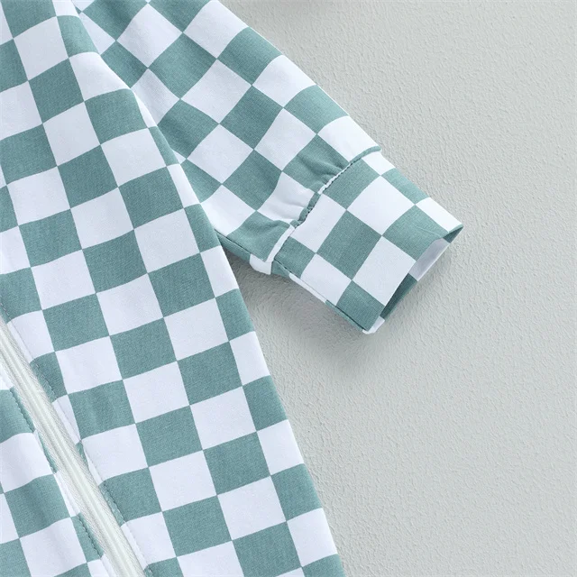 Newborn Baby Zipper Checkerboard Print Long Sleeve Infant Boy Clothes ...