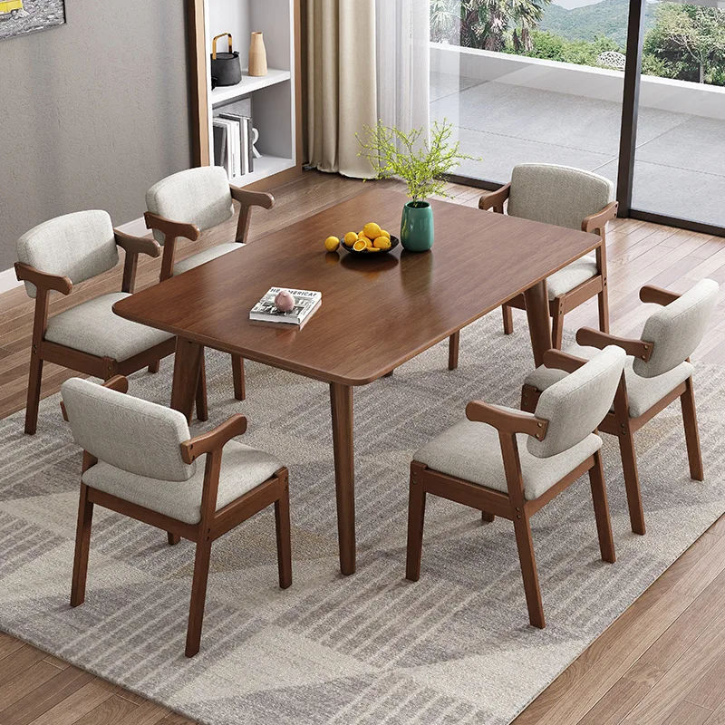 Solid Wood Dining Table Simple Rectangular Dining Table 4 Chairs Set ...