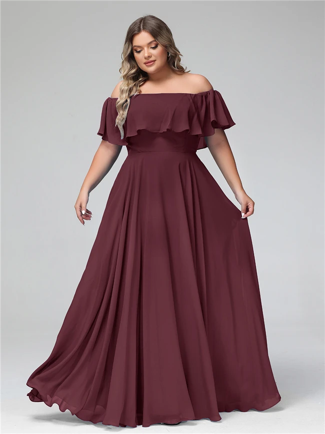 2024 Summer Fat Woman Off the Shoulder Ruffle Plus Size Chiffon Dress ...