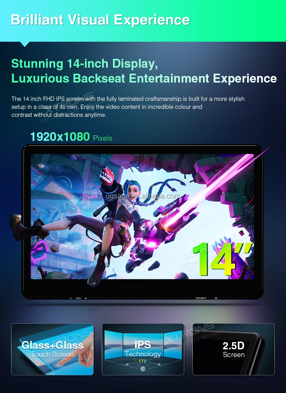 Xtrons 14 Inch Ips Touch Screen Android Car Headrest Monitor With Hd ...