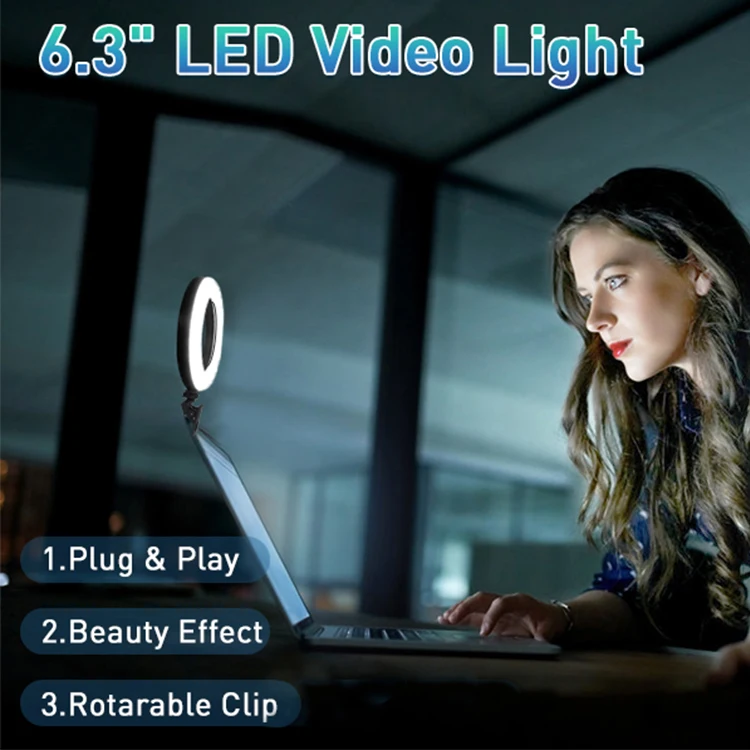 Computer Ring Light For Video Conferencing Lighting Clamp Mount Desk ...