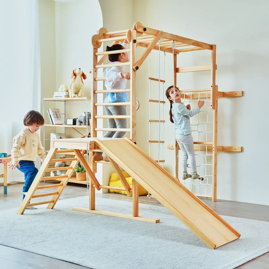 Indoor Wood Playroom Playground with Climbing Ladder Gym Ideas for ...