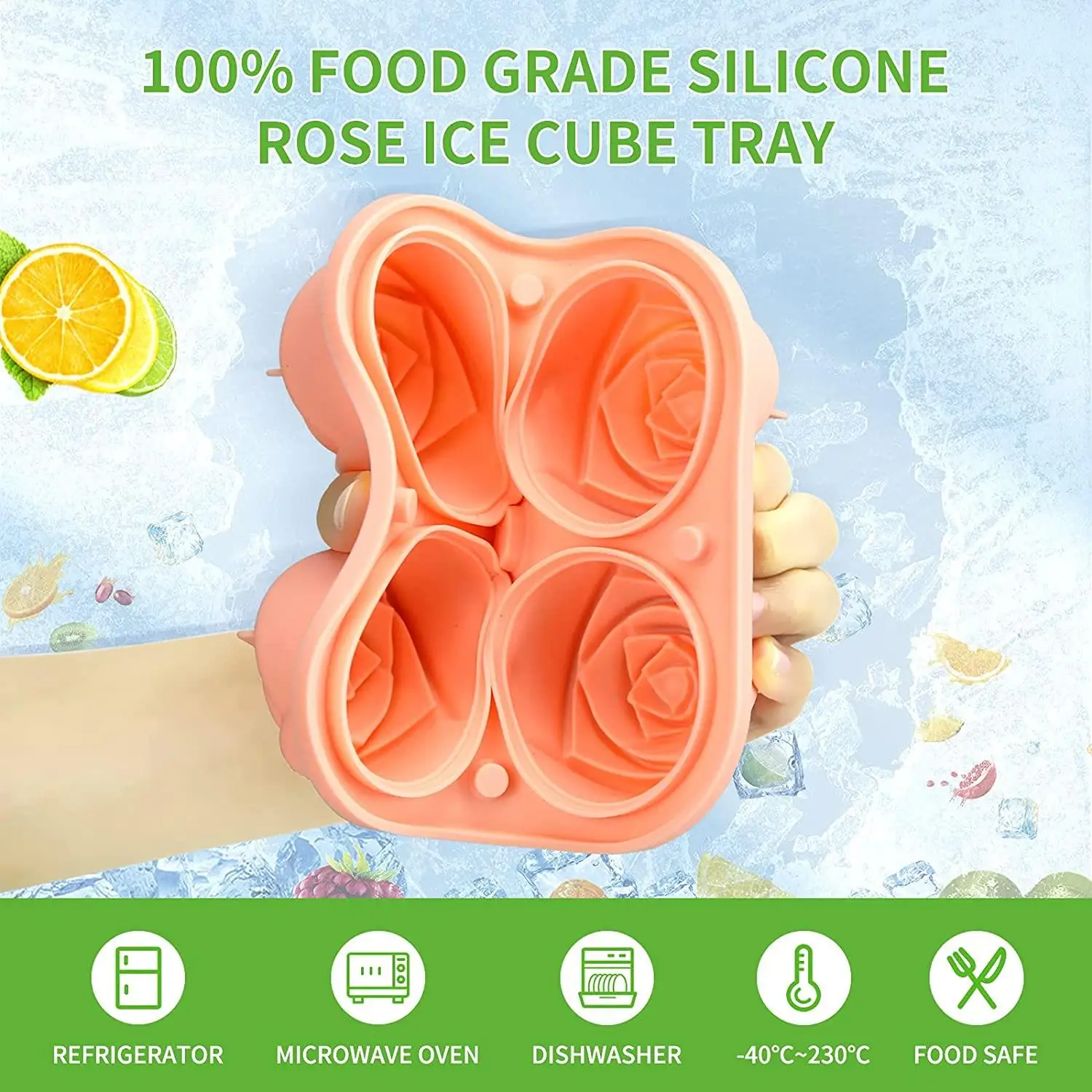 3d Rose Ice Molds Large Ice Cube Trays Make 4 Giant Cute Flower Shape ...