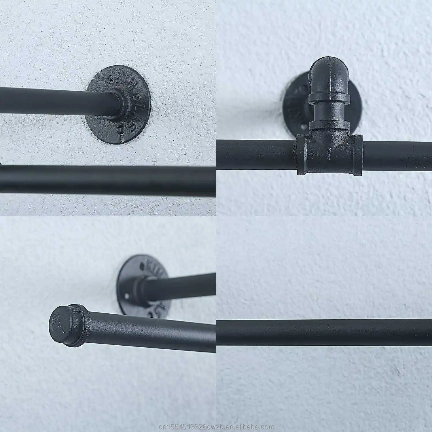 Industrial Pipe Clothing Rack Heavy-duty Detachable Wall Mounted Black ...