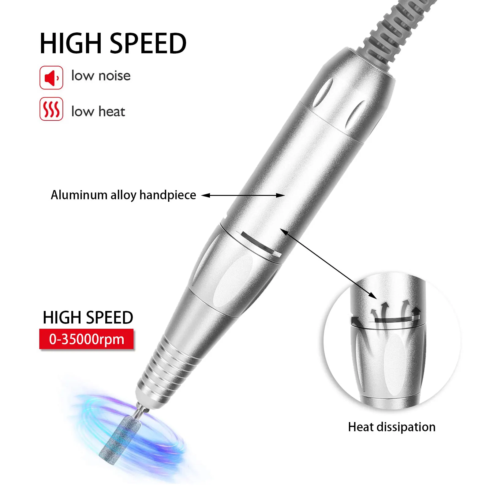 35000rpm Electric Nail Drill Machine Nail Drill Handle Handpiece ...