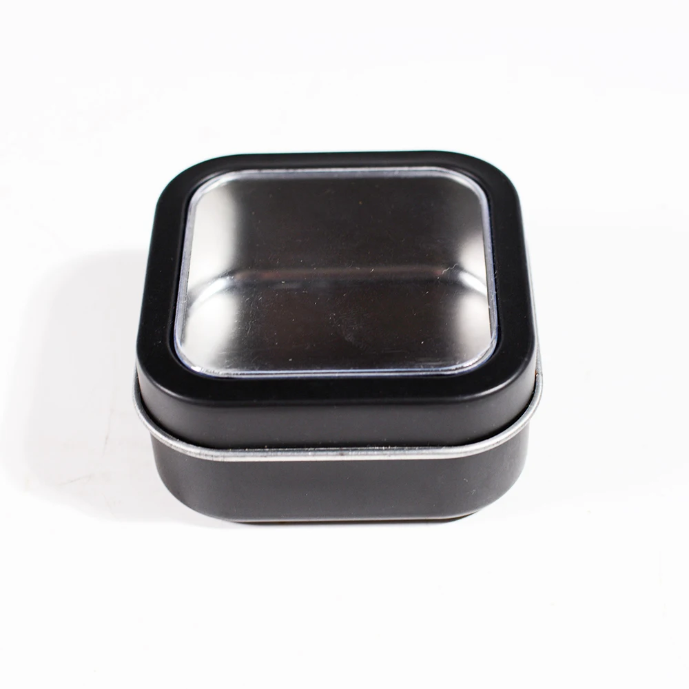 Custom Printed Square Small Black Metal Tin Box Portable Storage ...
