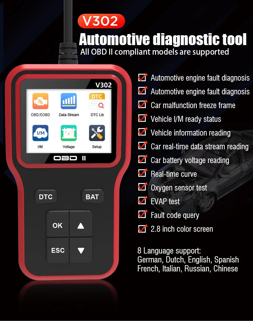 V302 Smart Car Diagnostic Scanner - Professional Code Reader