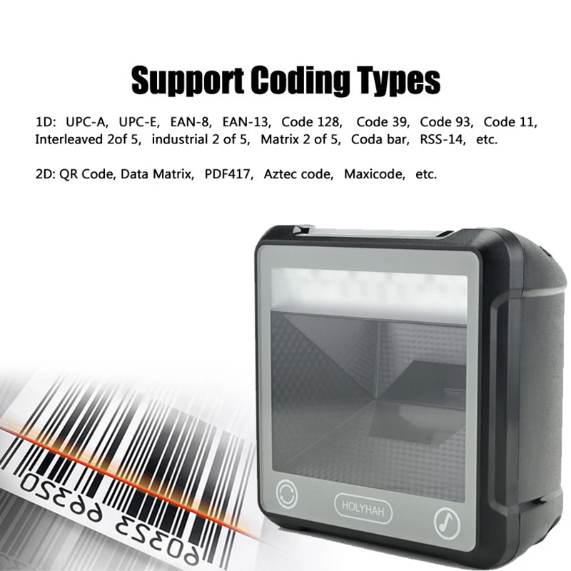 Holyhah Hands Free Barcode Scanner - 1D & 2D Desktop Reader