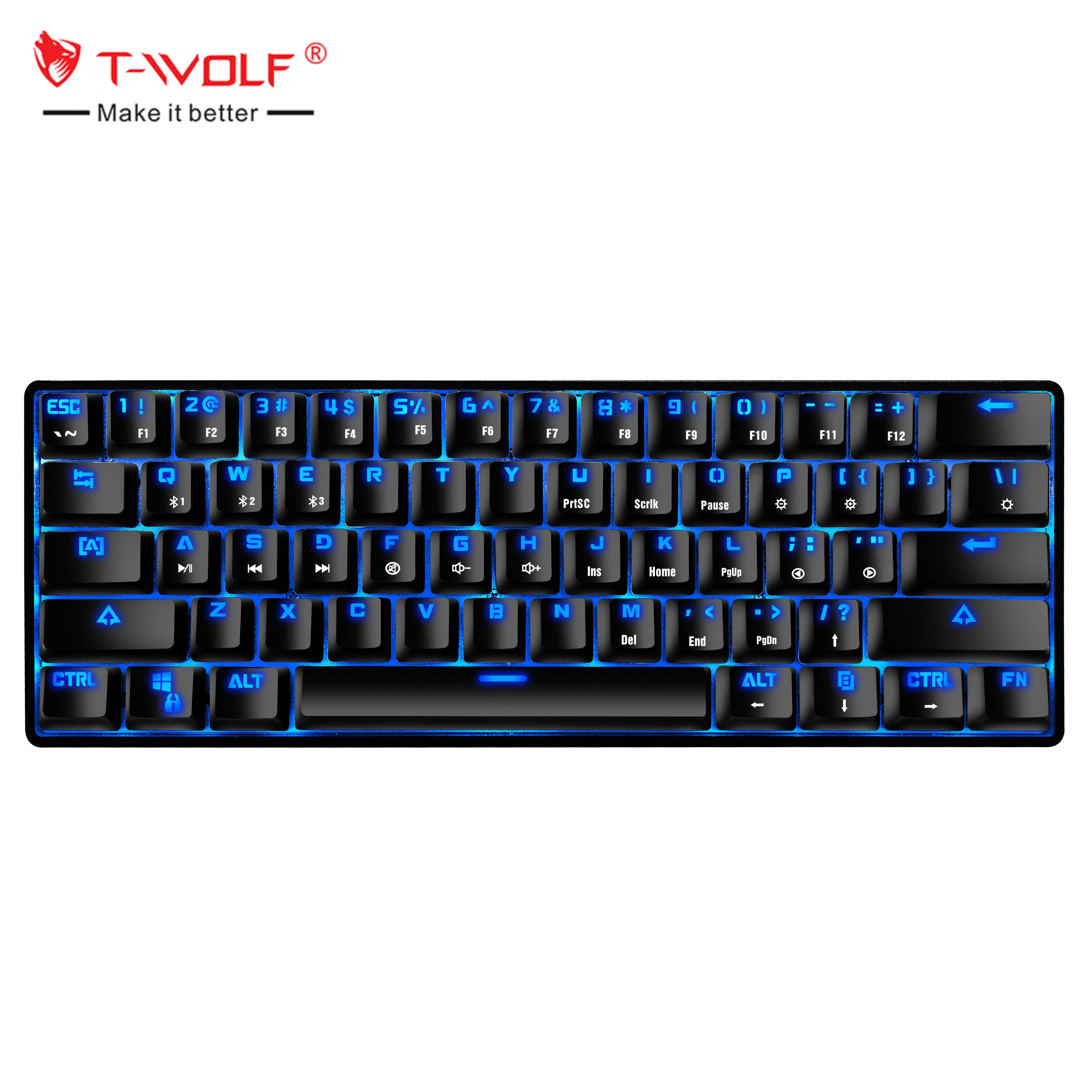 Wholesale Hot Sale Twolf T61 Teclado 60% Blue Switch Spanish Russian ...