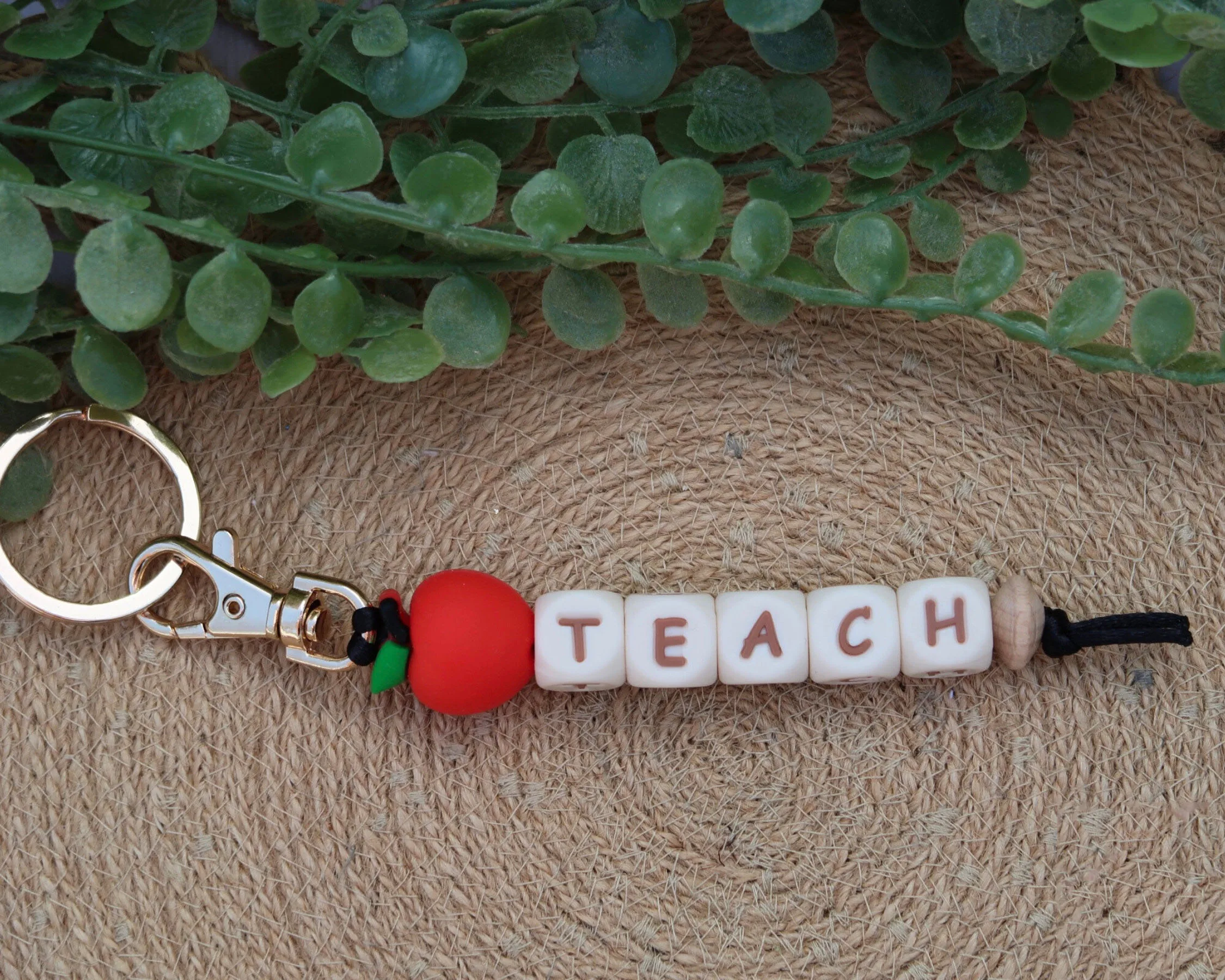 New Design Apple Beads Keychain Teach Letter Silicone Beads Teacher ...
