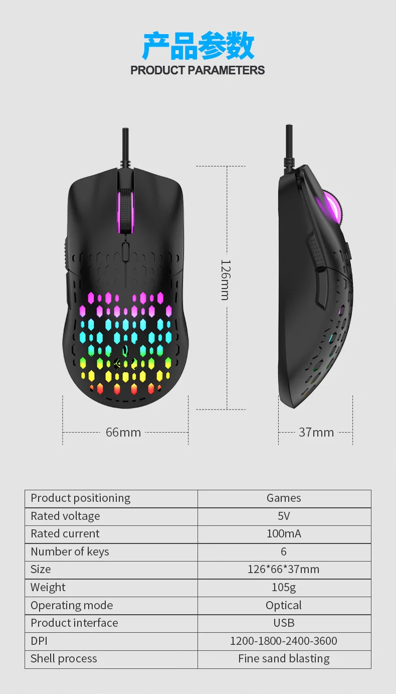 RAIKU G701 Gaming Mouse - Cool Light Cave Style & Ergonomic